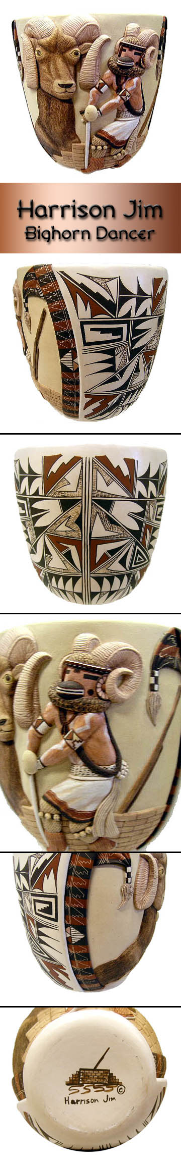 Pueblo Pottery by Harrison Jim - Bighorn Dancer