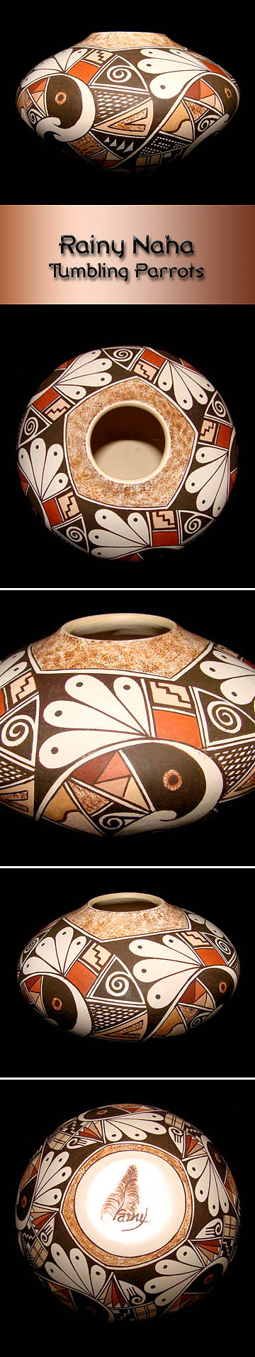 Hopi Pottery by Rainy Naha - Tumbling Parrots
