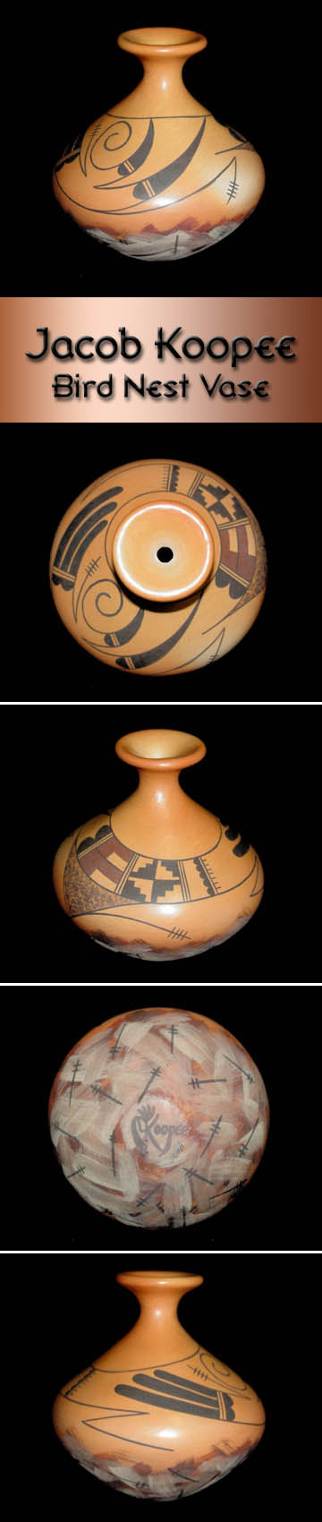 Hopi Pottery by Jacob Koopee - Bird Nest Vase