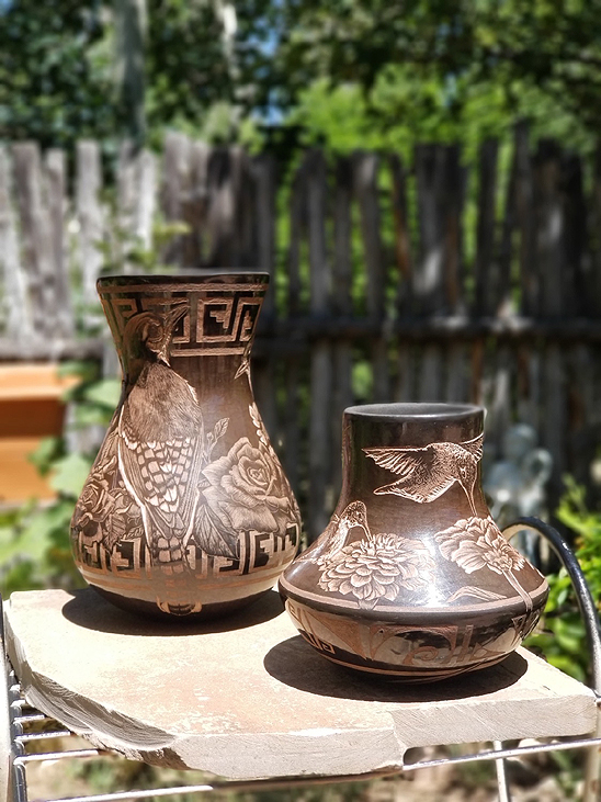 Pueblo Pottery by Johnathan Naranjo - Bluejays & Hummingbirds